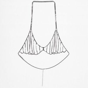 Zara | Accessories | Nwt Metallic Jewel Bra W Rhinestone Appliqus M ...